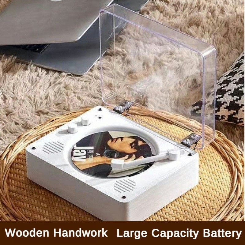 10W Vintage Vinyl CD Player Mobile Bluetooth Large Battery Sound System ...