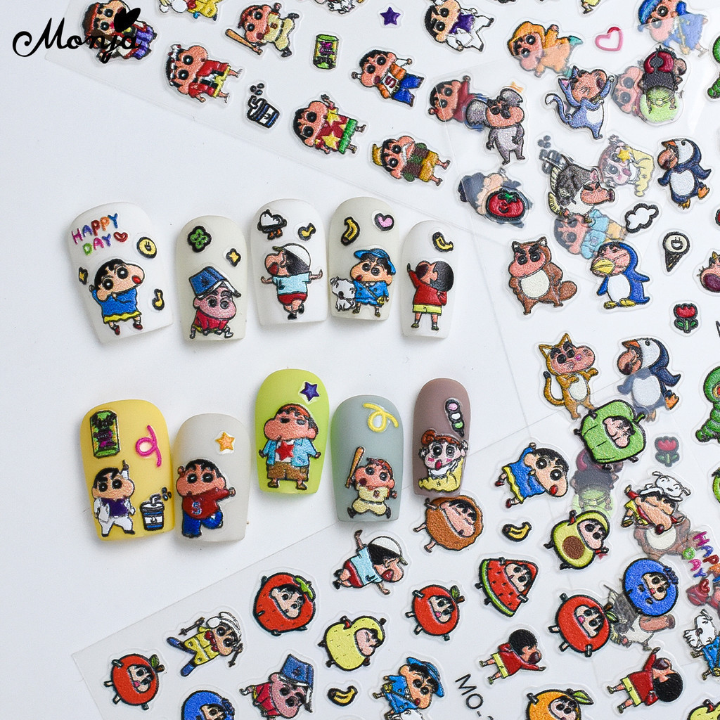 Monja 3D Nail Stickers Relief Lovely Crayon Shin-chan Cute Cartoon ...