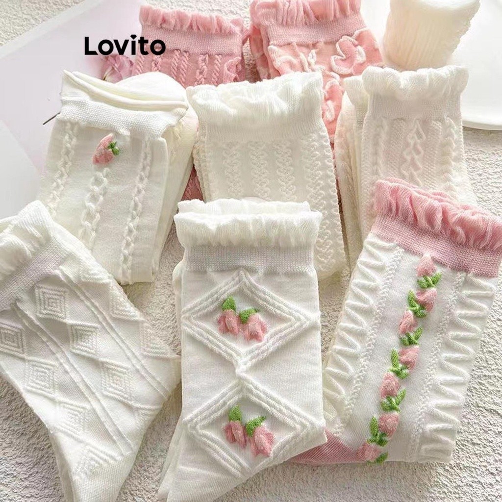 Lovito Women Jacquard Colorblock Socks LNE38158 | Shopee Philippines