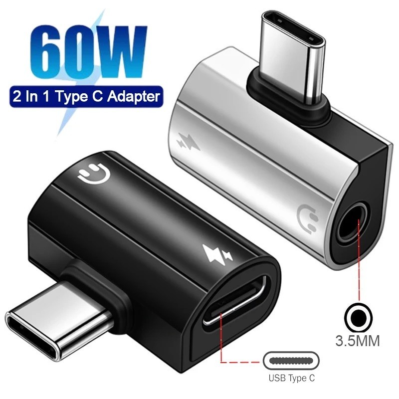 2 in 1 Type C Adapter - PD 60W USB C Audio Converter - Fast Charger ...