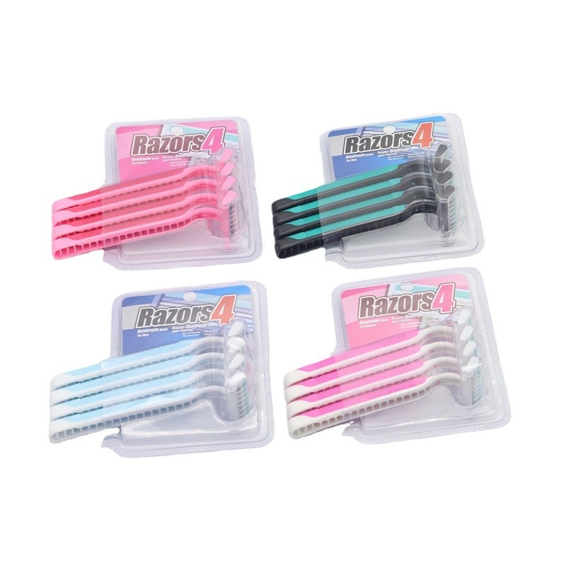 Set Of 4 3-Blade 3-Blade Razors For Women / Men (Pink / Blue) Sharp ...