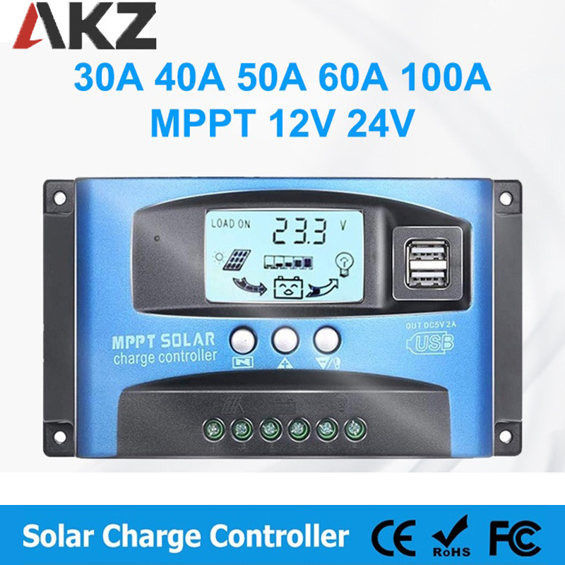 AKZ MPPT Solar Charge Controller 30/40/50/60/100A Solar Cell Panel Charger Regulator | Shopee ...