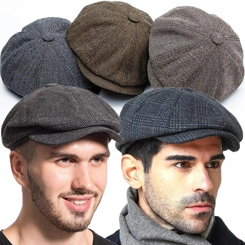 Hat Men Beret Cabbie Driving Hunting Caps Vintage Tweed Peaky Blinders ...