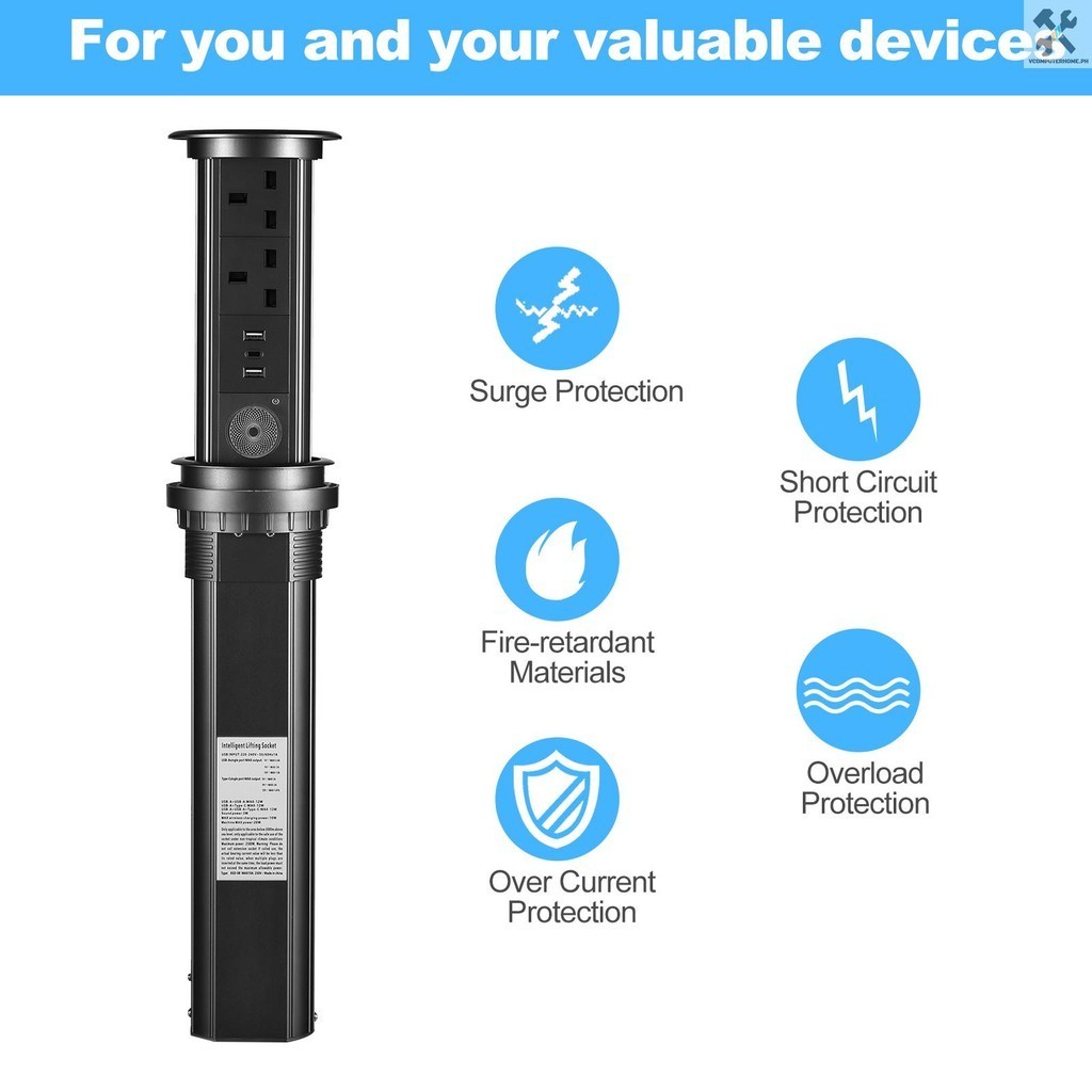 vcthph Intelligent Motorised Pop-Up Socket Surge Protector Power Strip ...