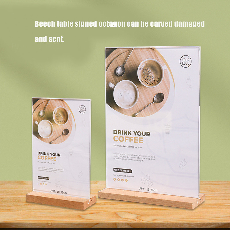 A4 A5 A6 Acrylic Sign Holder Beech Material T Shape Table Menu Holder ...