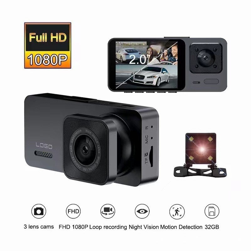 2/3 Channel Camera Car DVR 1080P Camera Double/Triple Lens Dashcam ...