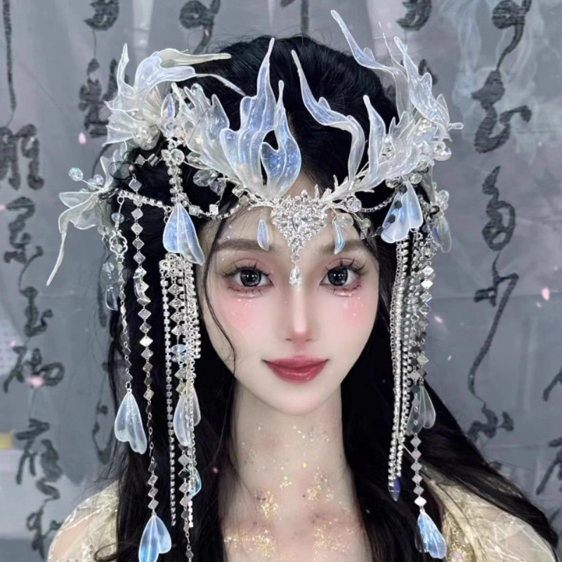Mermaid Hair Crown Earrings Ear Cuff Set Ancient Style Hanfu Hair ...