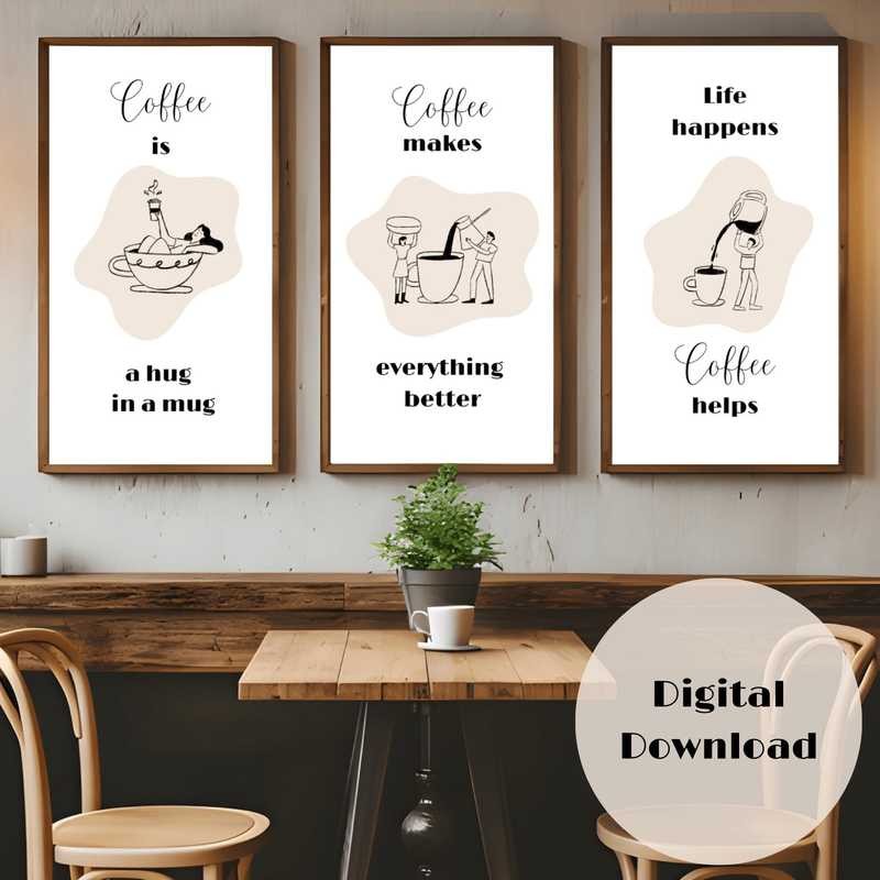 Coffee Wall Art Set Kitchen Art Decor Coffee Bar Sign Art Minimalist ...