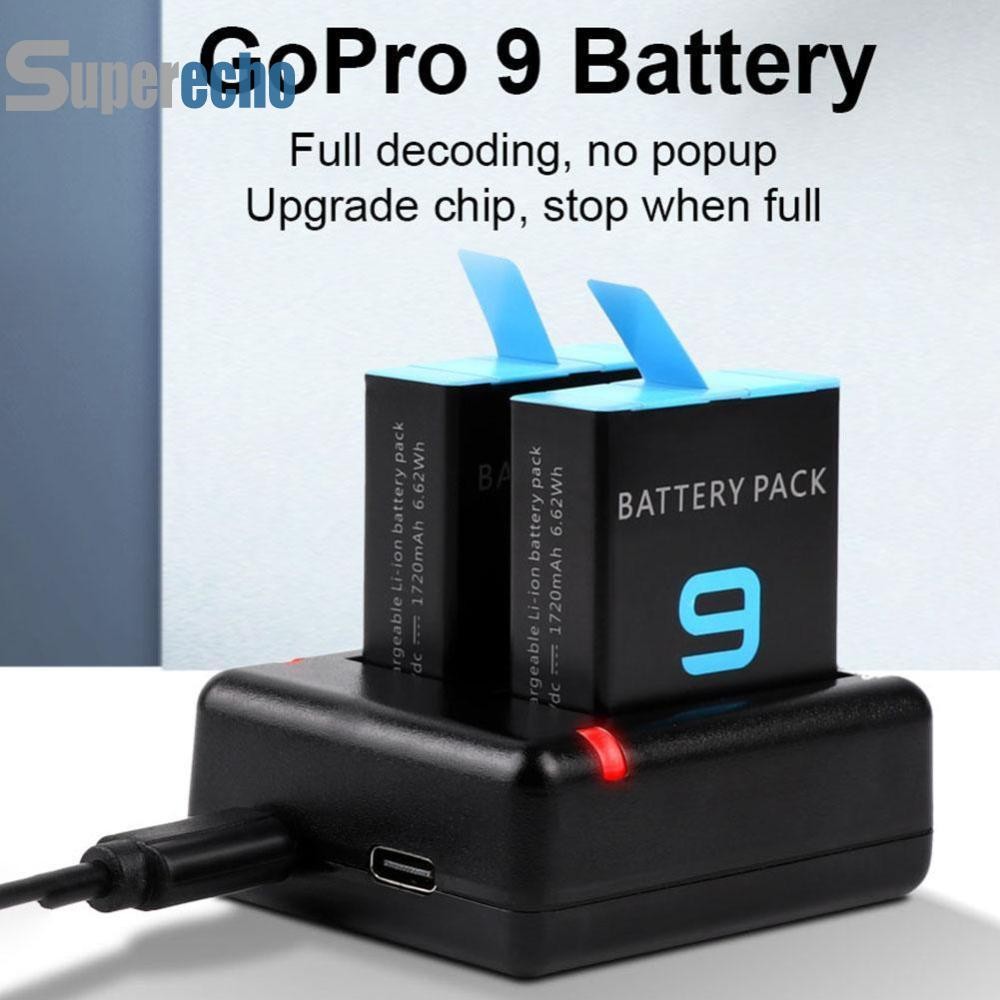 Dual Battery Charger USB C + Micro USB Input for GoPro Hero 9 Hero9 ...