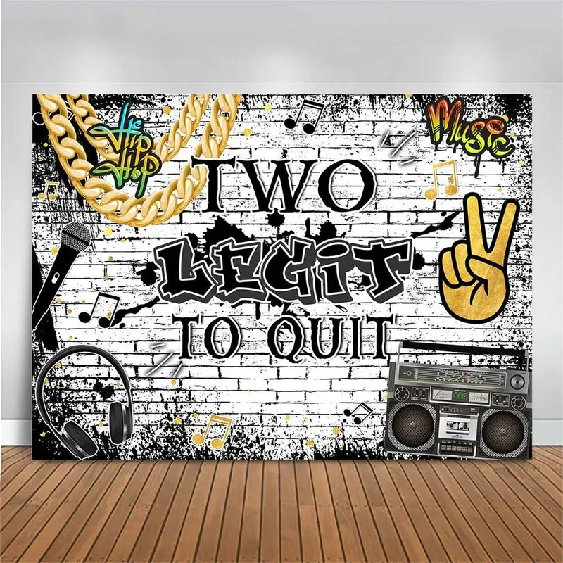 2 LEGIT 2 QUIT Boy 2nd Birthday Backdrop White Brick Wall Hip Hop Retro ...