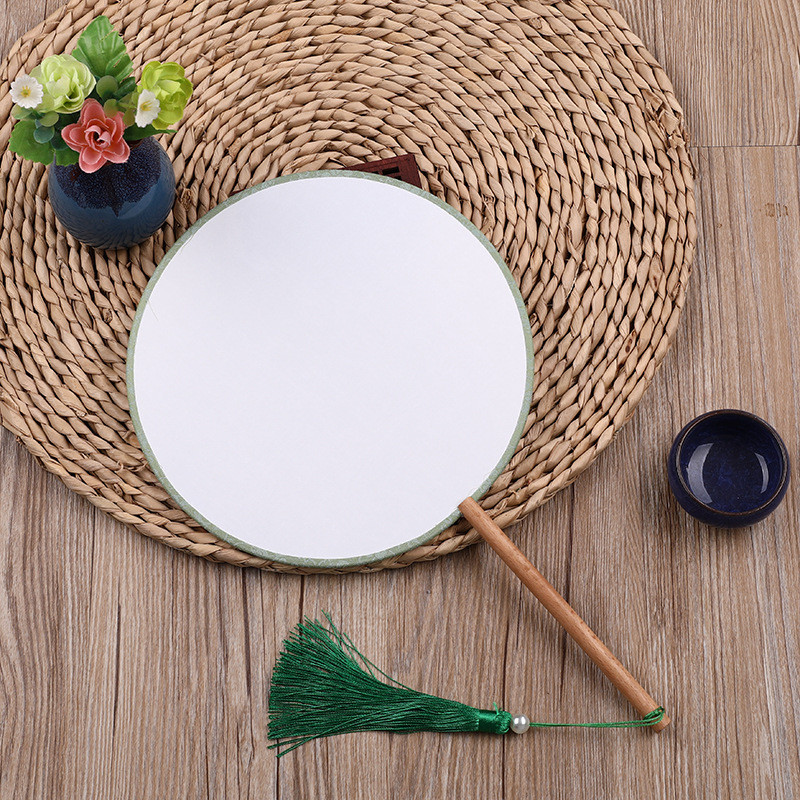 Silk Blank Round Group Fan DIY Handmade Hand Fan With Tassel For Women ...