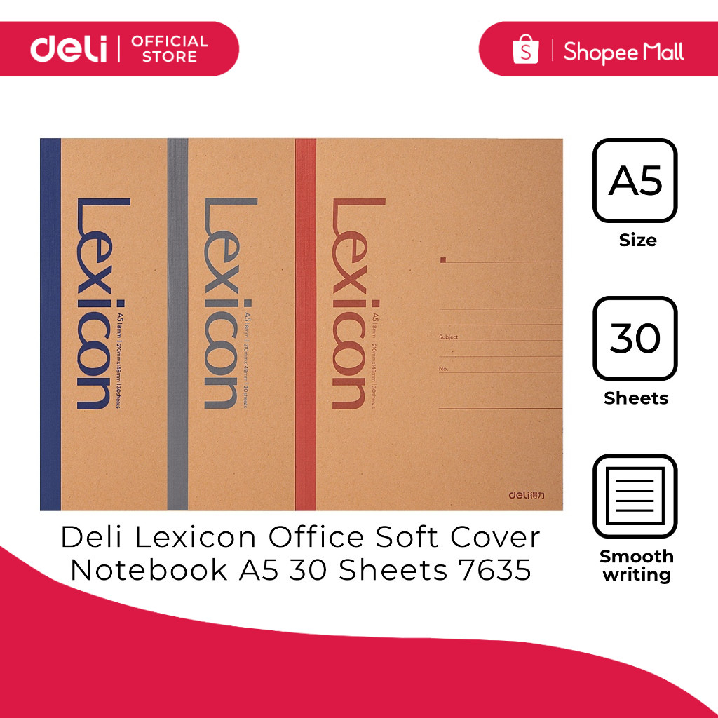 Deli 7635 Lexicon Office Soft Cover Notebook A5 30 sheets Asstd ...