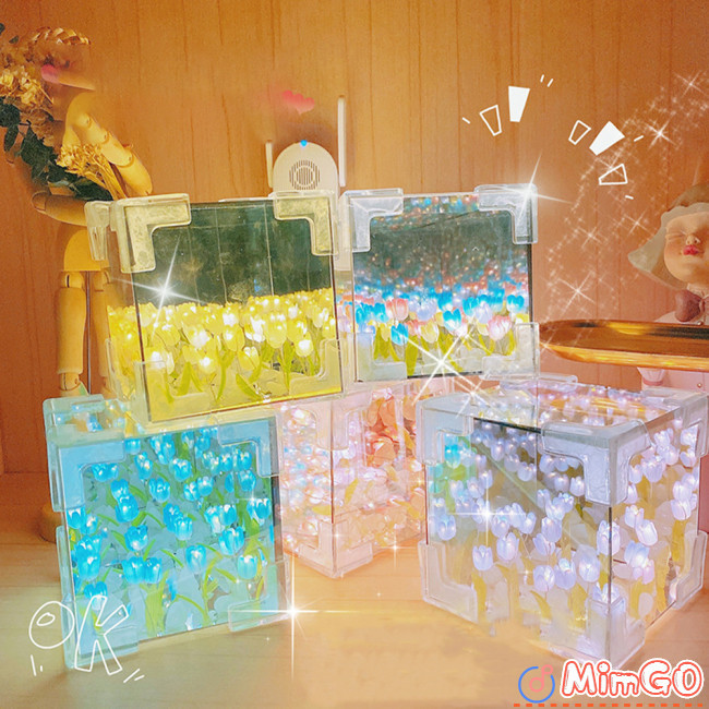 GO DIY Tulip Cube Mirror Lamp, Handmade DIY Tulip Flower Magic Cube ...
