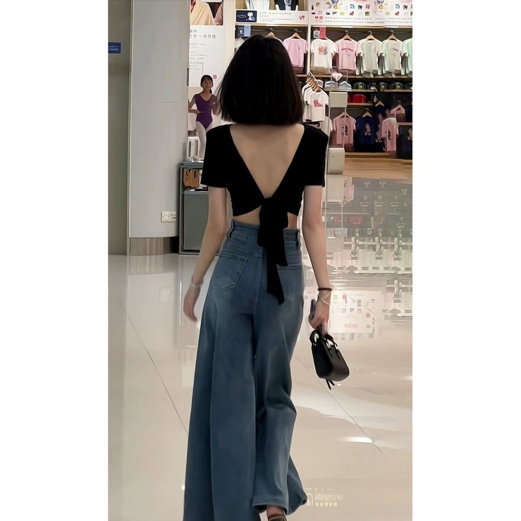 Women's Slim-Fit Backless Navel Short Sexy Summer Top Hot Girl Short ...