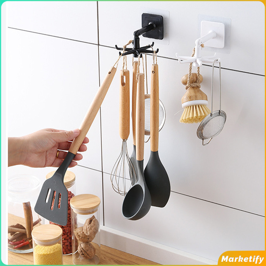 MK 360 Degrees Rotated Kitchen Hooks Self Adhesive 6 Hooks Wall Door ...