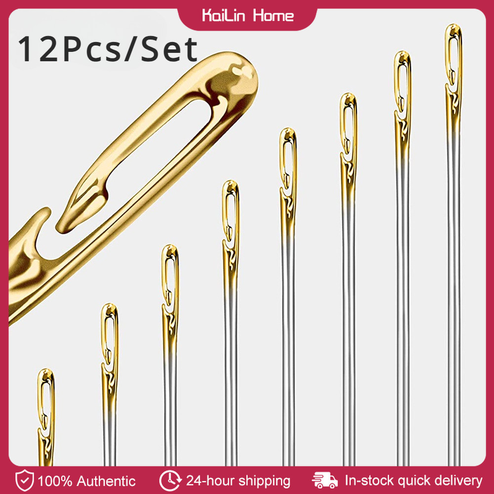 12pcs Set Blind Sewing Needles Elderly Big Hole Stainless Steel Needle