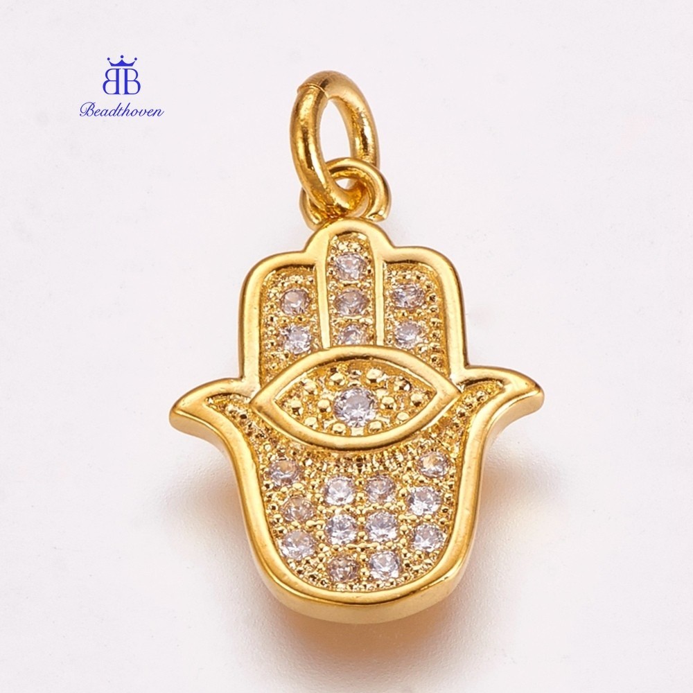 1pc Brass Micro Pave Cubic ia Pendants Hamsa Hand/Hand of Fatima/Hand ...