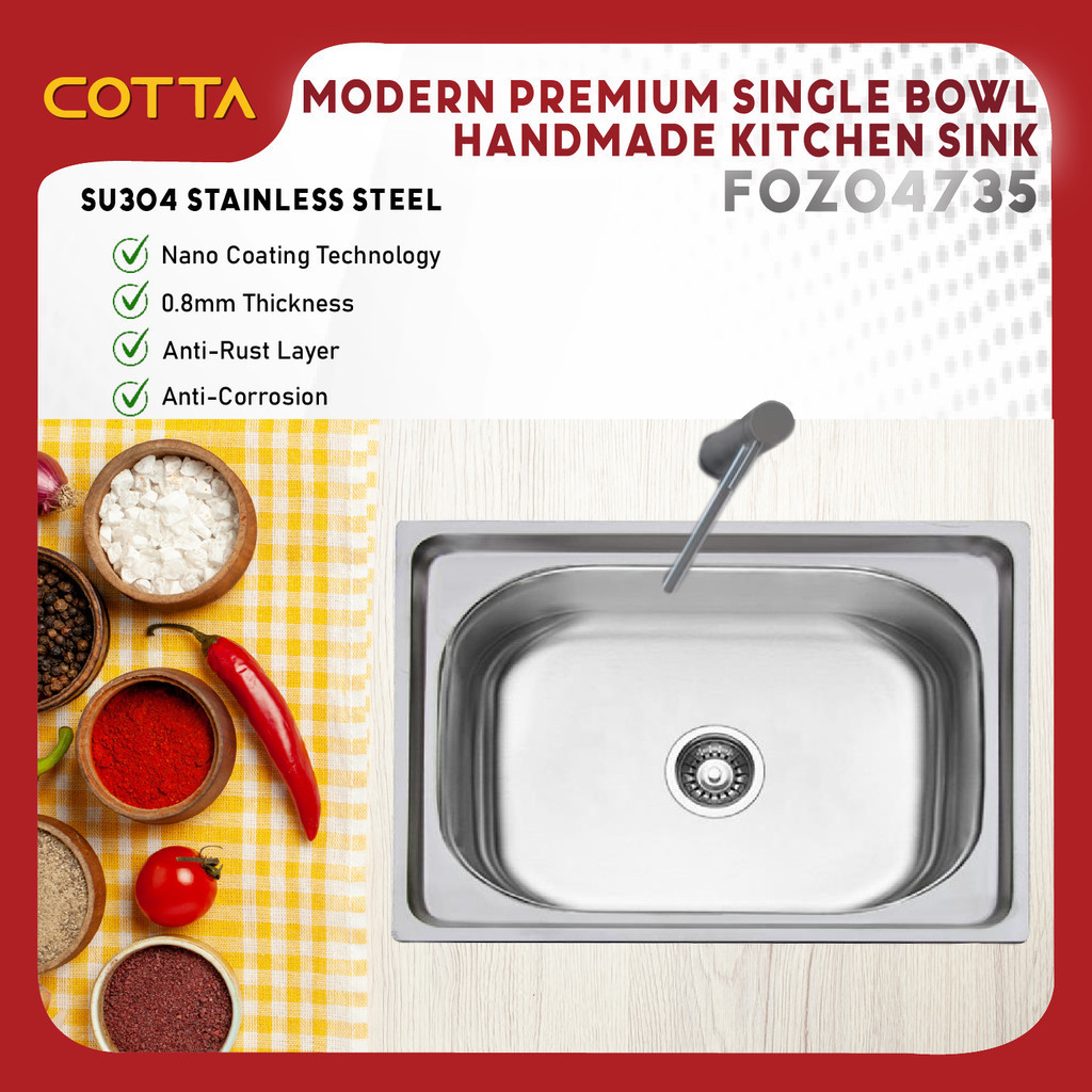 COTTA Fozo 4735 Stainless Steel Sink Sinki Dapur Stainless Steel Single ...