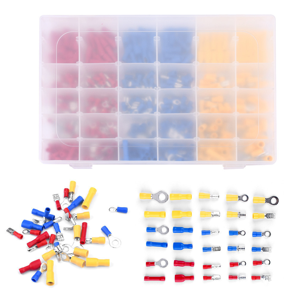 480PCS Ring Round Spade Cold Voltage Terminal Block Set Wire Flat ...