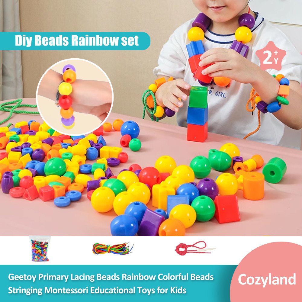 Cozyland Kids Montessori Educational Toys String Beads Toy Rainbow ...