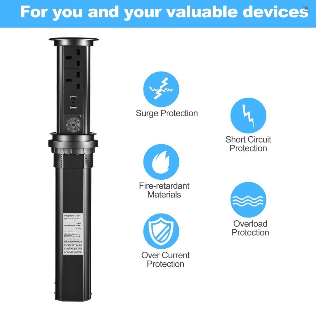 Intelligent Motorised Pop-Up Socket Surge Protector Power Strip ...