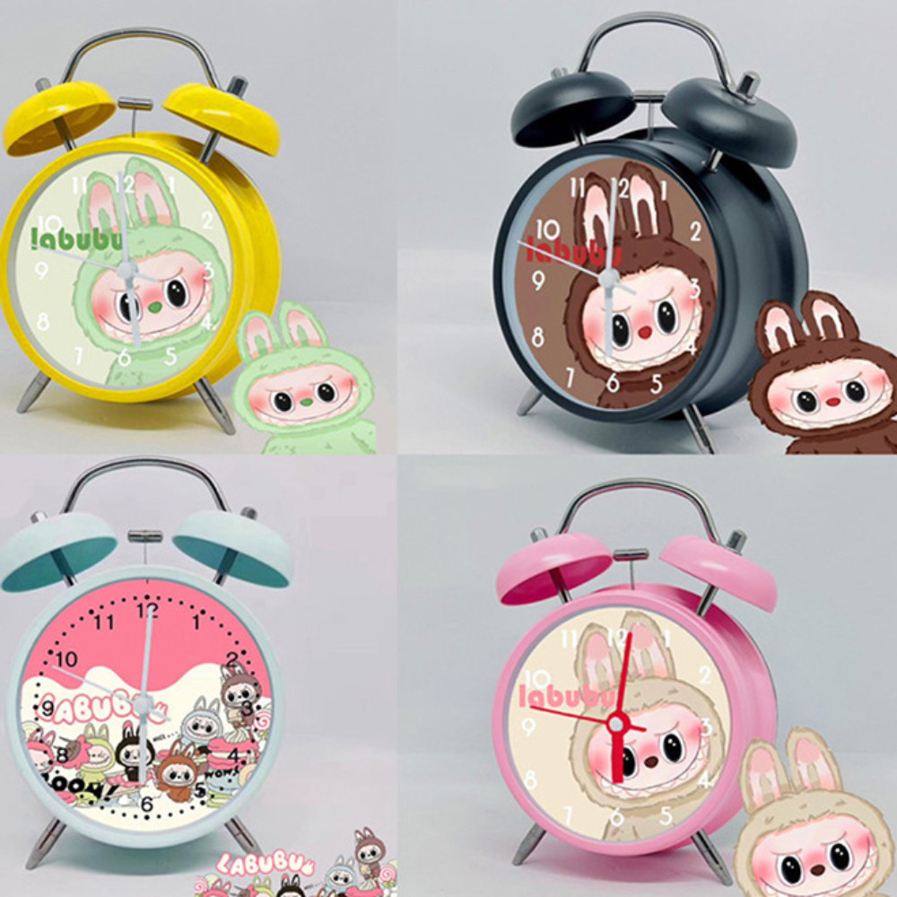 4 Inch Cartoon Pattern Labubu Metal Bell Alarm Clock Mute Bedside ...