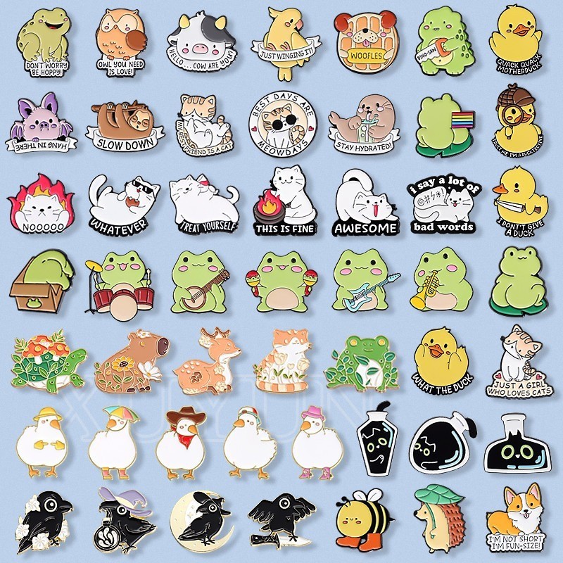 100 Styles Cute Animal Series Brooch Cartoon Cat Frog Duck Metal Badge ...