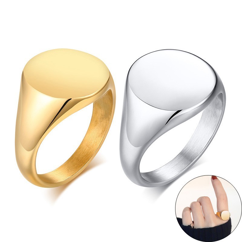 Name Engraved Round Stainless Steel Ring,18K Gold 2/3/4 Sides Big Ring ...