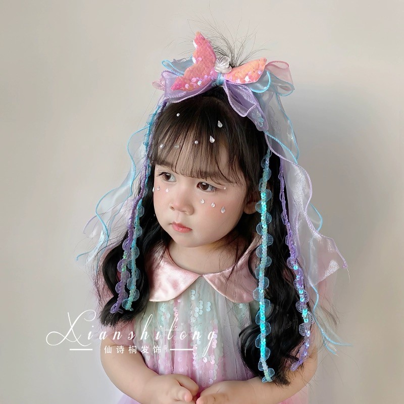 Children's Barrettes Fishtail Bow Hair Clip Princess Streamer Hair ...