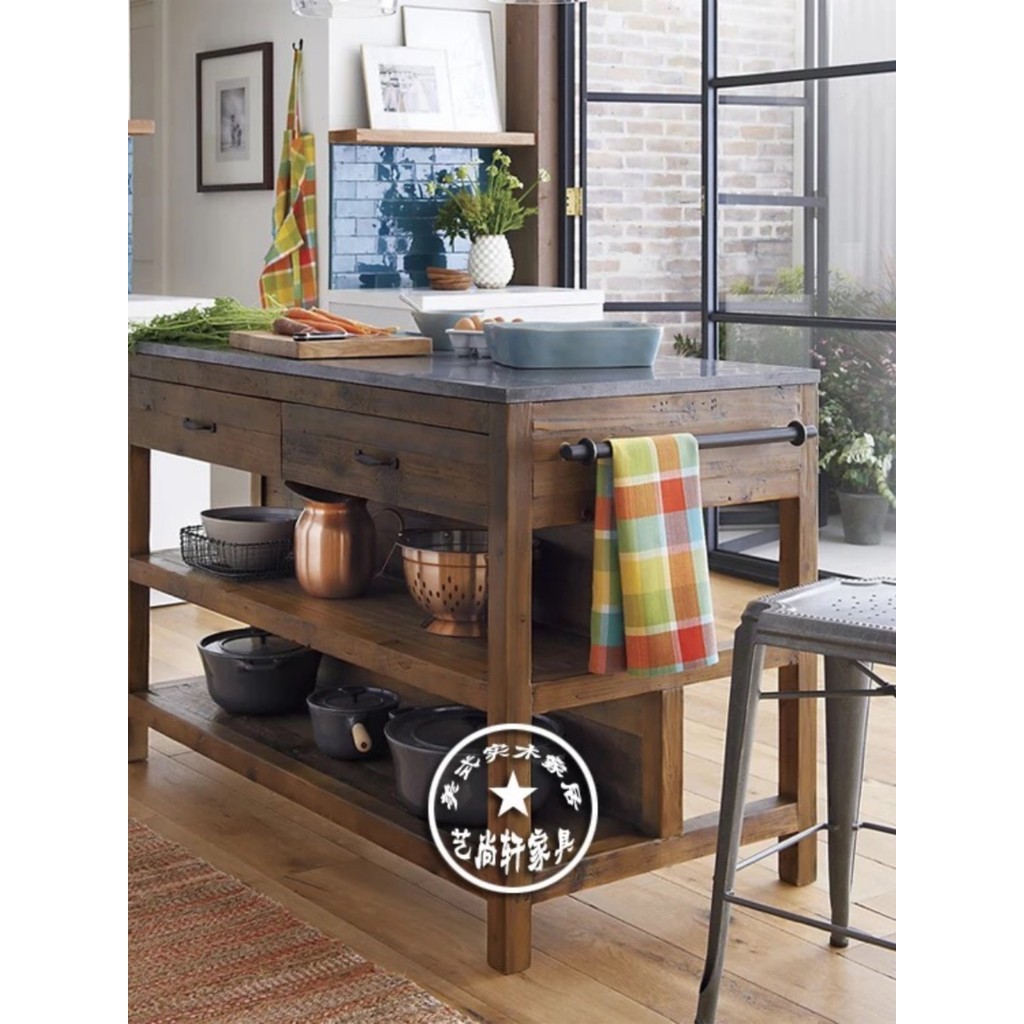 American Retro Solid Wood Sideboard Modern Kitchen Island Workbench ...