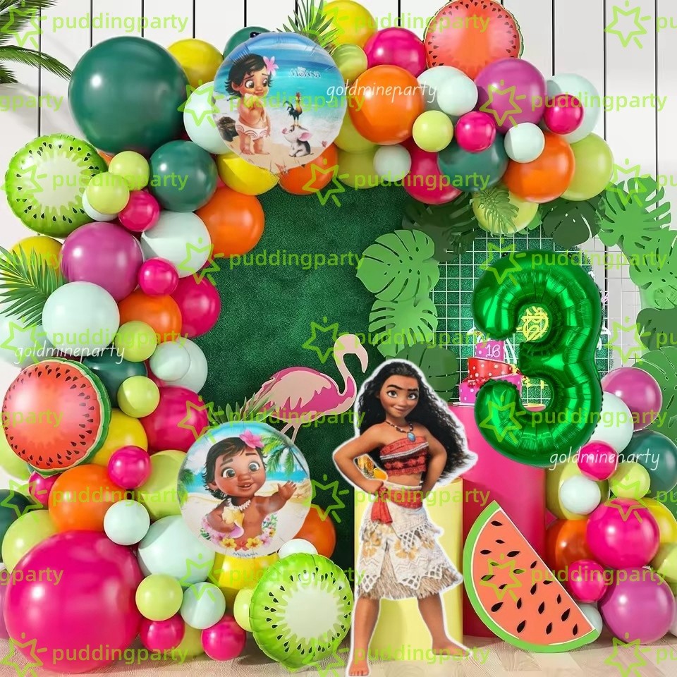 Moana Balloon Garland Arch Set Green Number Foil Orange Rose Latex ...