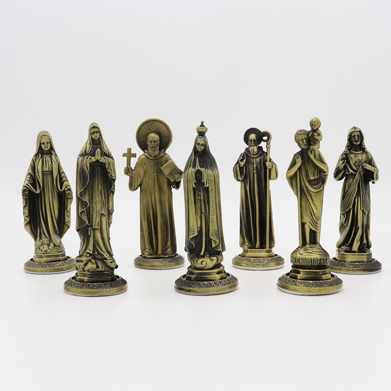Antique Bronze Alloy Catholic Saints Statues 9cm（Jesus Mary St.Benedict ...