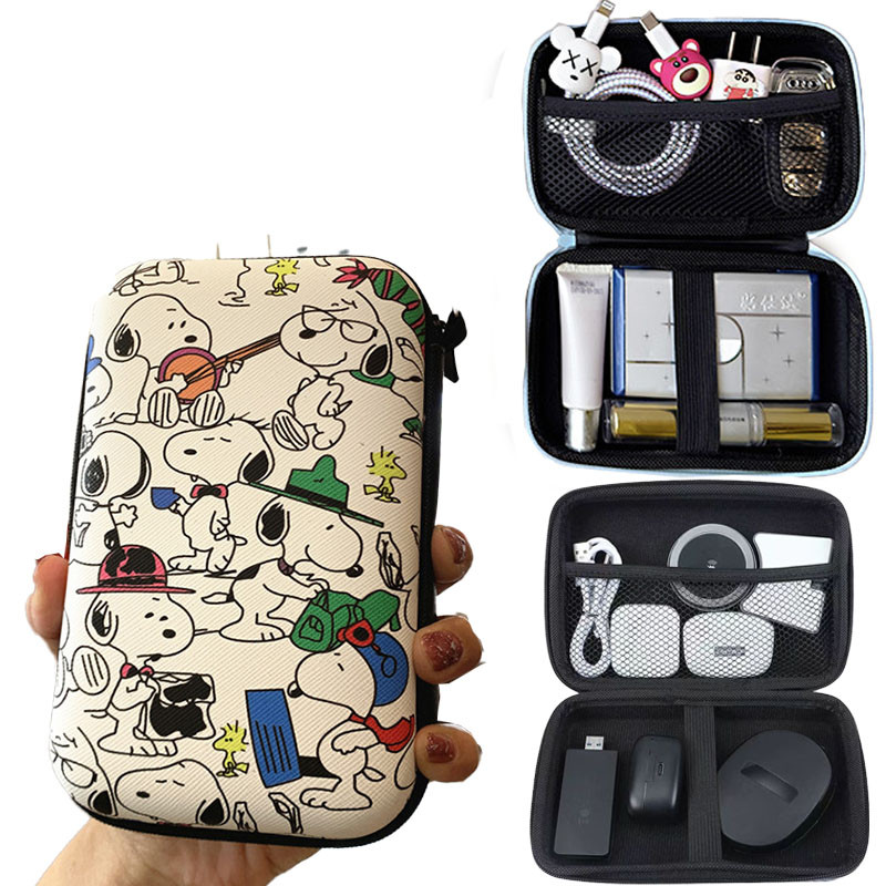 Snoopy PU Leather Travel Digital Storage Bag Portable Cable Organizer ...