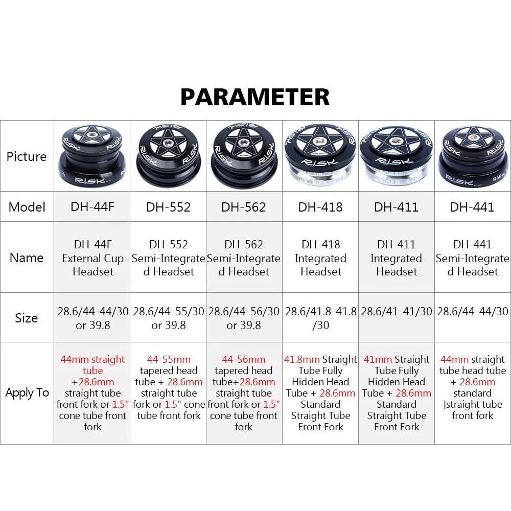 RISK MTB Road Bicycle Headsets 44mm 34/41/41.8/49.7/50.6/55/56mm for ...
