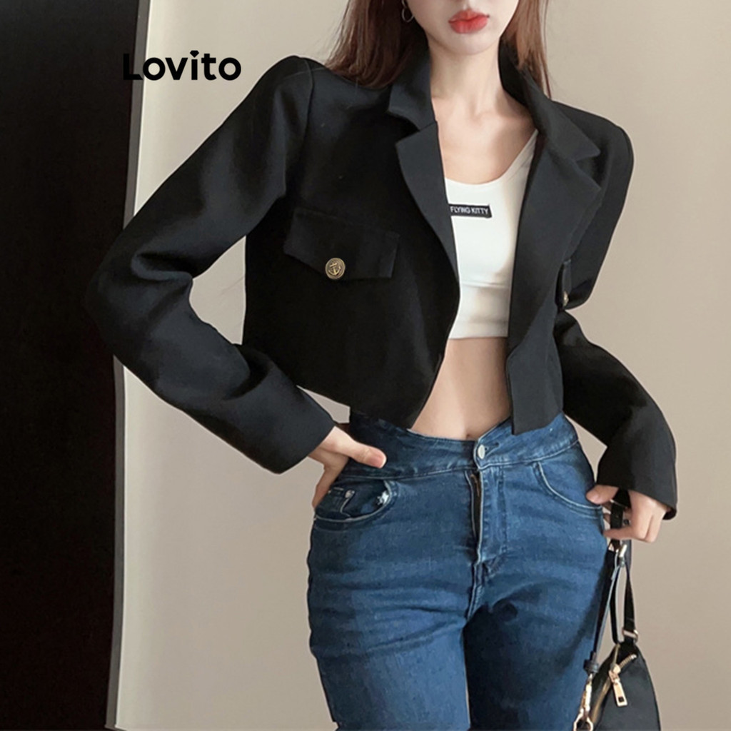 Lovito Women Casual Plain Fake Pocket Blazer LNA35098 | Shopee Philippines