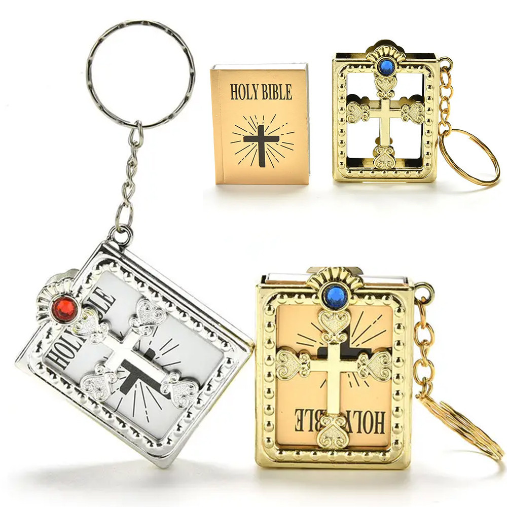 Mini Holy Bible Keychain Real Paper Can Read Religious Christian Cross ...