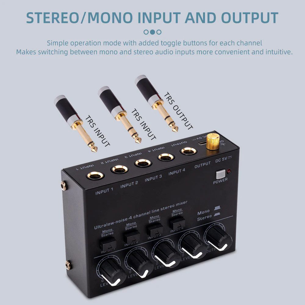 4 Channels MAX400 Audio Mixer Mini Stereo Mixer Ultralow Noise Mixers ...