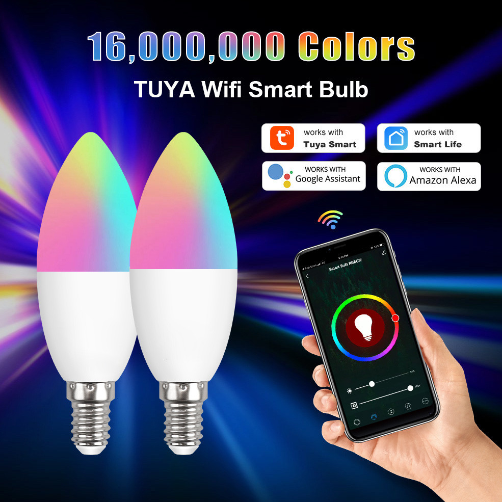 Tuya RGB Smart Wifi LED Lights Bulb 6W E14 AC220V APP Control Led Lamp ...