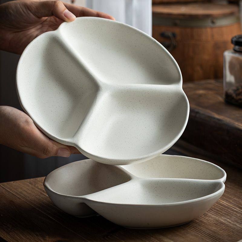 Living Plus 3 Grid Plate Appetizer Serving Plate Healthy Ceramic Divided Dinner Plate KP615 ...