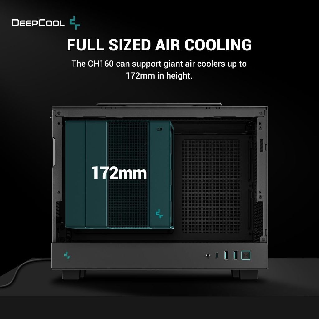 DeepCool CH160 Mini-ITX PC Case, High Airflow Mesh Panels, Full-Sized ...