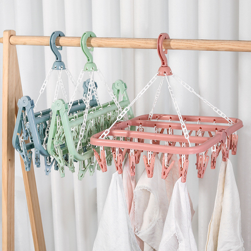 32 Clips Baby Clip Hanger Laundry Hanger with Clips Folding Hanger ...