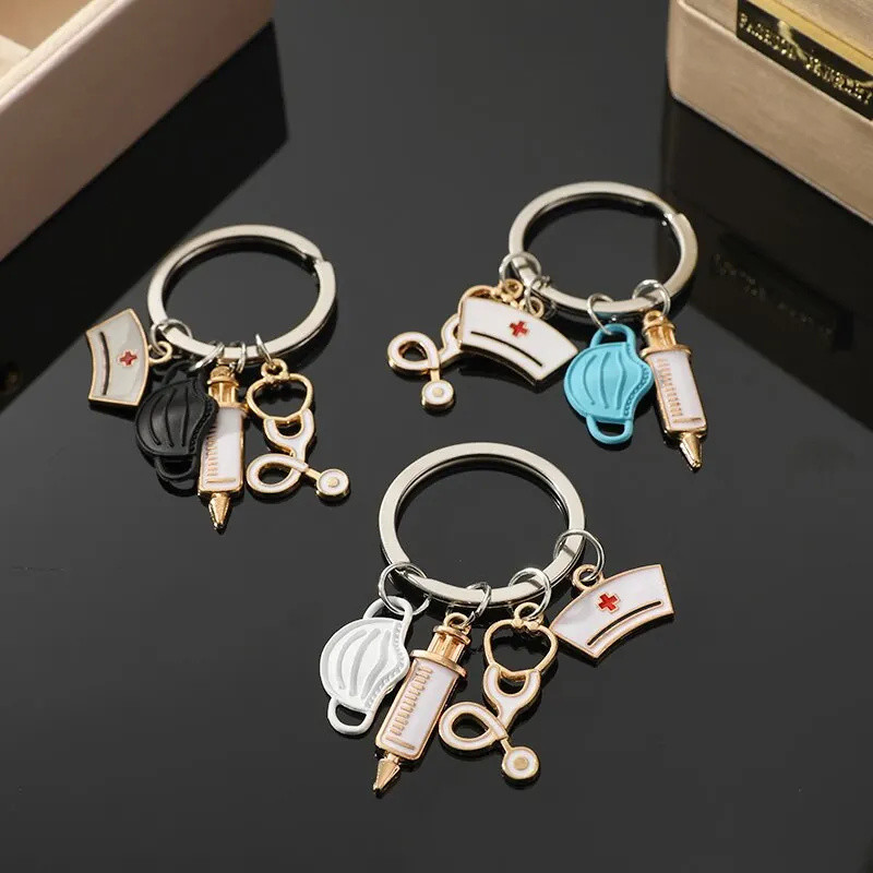 Fashion Nurse Keychains Medical Tool Key Rings With Syringe Stethoscope ...