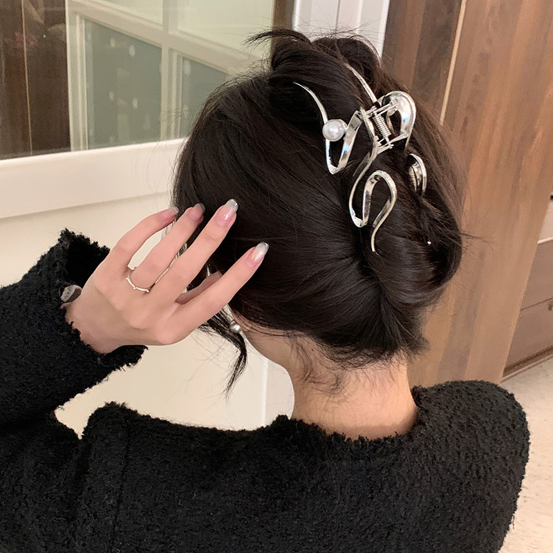 INS Hair Clip with Pearl Wave Hair Pin Metal Elegant Hair Extension ...