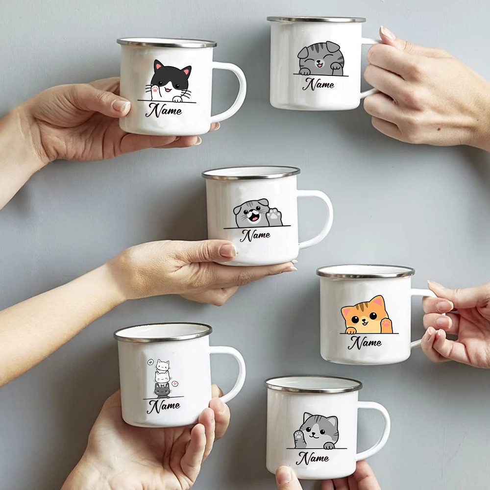 Cute Cat Print Custom Name Creative Coffee Cups Drinks Water Camping ...