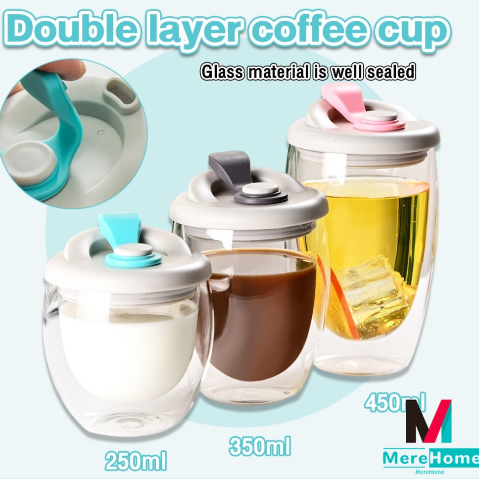 MereHome 250 ml 350 ml 450 ml Double Wall Coffee Cup with Lid Coffee Cup Portable Multi-purpose ...