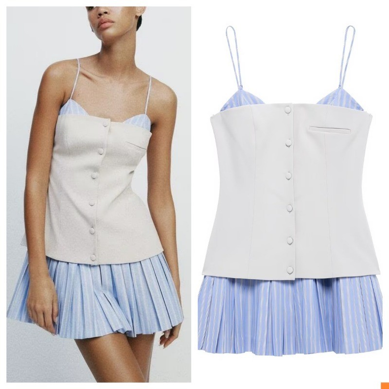 Spring Summer Women's New Products Preppy Girly Style Fake Two-Piece ...