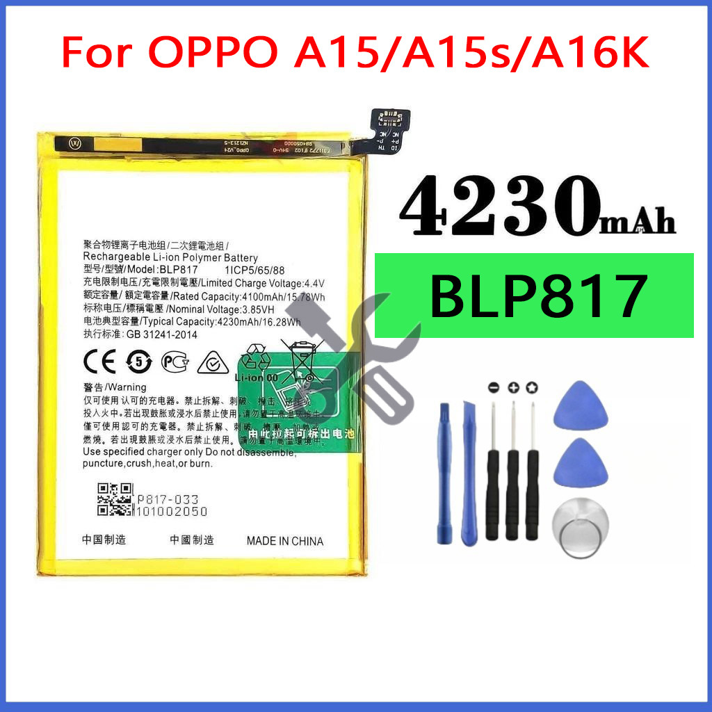 For OPPO A15/A15s/A16K Battery BLP817 Replacement + Tools 8in1 | Shopee ...