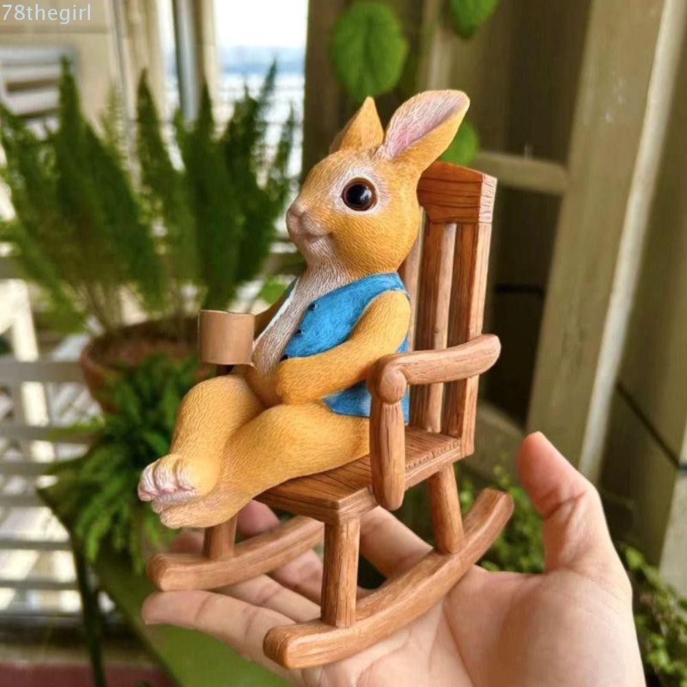 THEGIRL Rabbit Rocking Chair Sculpture, Kawaii Mini Easter Bunny ...