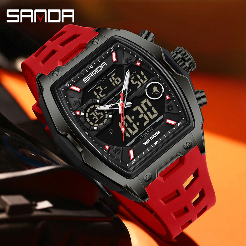 SANDA Wine Barrel Type Large Dial Multifunctional Electronic Watch ...