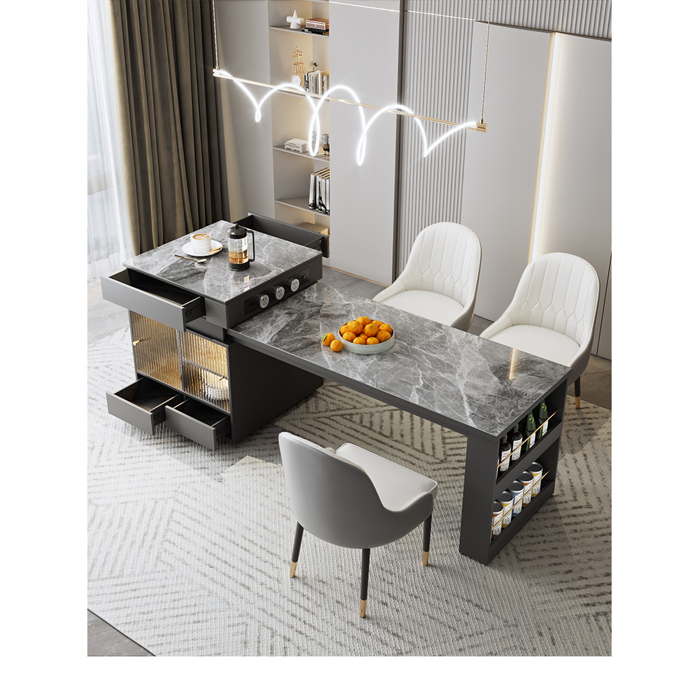 Light Luxury Rock Slab Island Table Dining Table Integrated Extendable ...